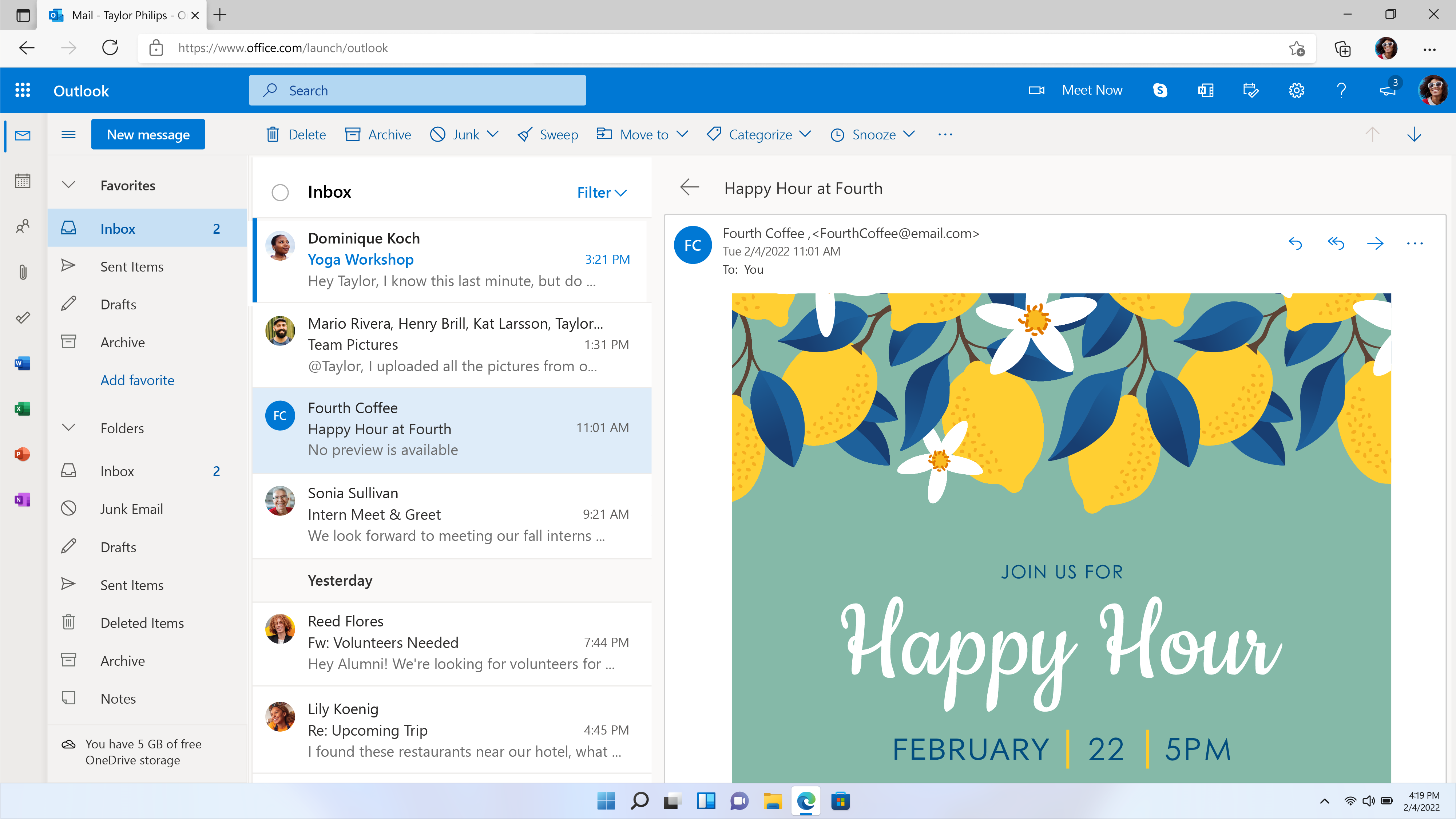 Outlook on Microsoft Edge